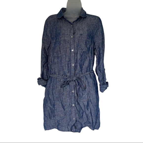 Kenar | Dresses | Kenar Linen Chambray Button Tie Dress Fall Casual ...